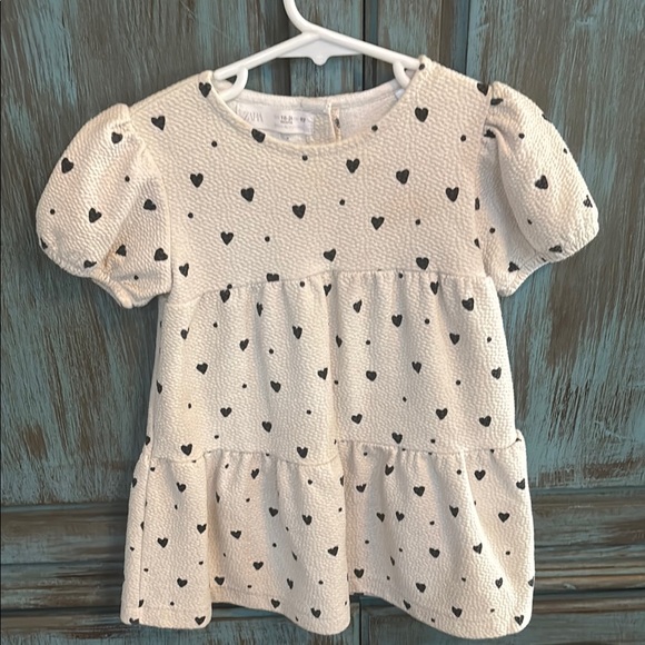 Zara | Dresses | Zara Cream Dress With Black Heart Pattern | Poshmark